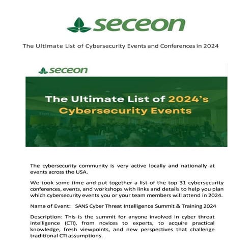 The Ultimate List of Cybersecurity Events and Conferences in 2024 - Seceon.pptx | Business Expos ...