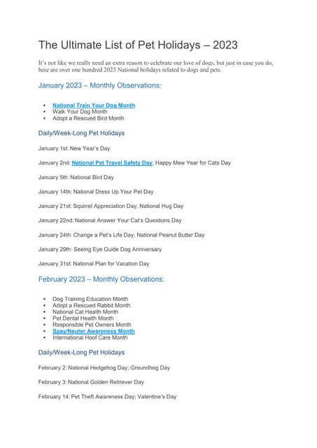 2024 Pet Holidays & Observances List for Animal Lover South Africa | PPT