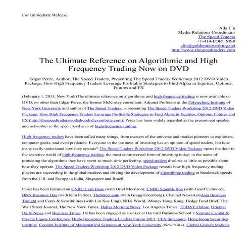 The ultimate reference on algorithmic and high frequency trading now ...