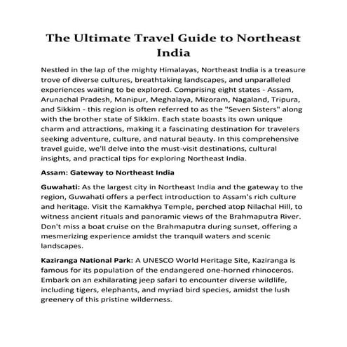 The Ultimate Travel Guide to Northeast India | PDF
