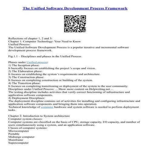 The Unified Software Development Process Framework | PDF