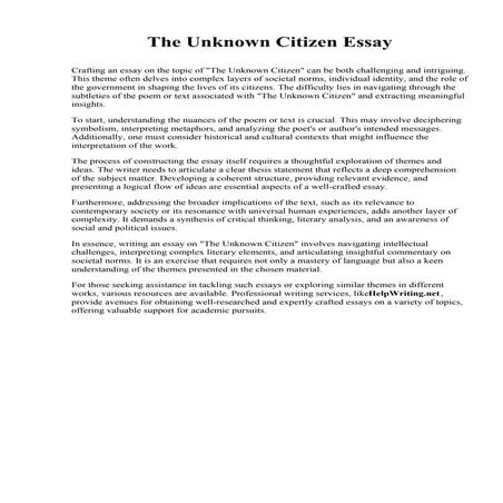 The Unknown Citizen Essay.pdf | Poetry | Books and Literature