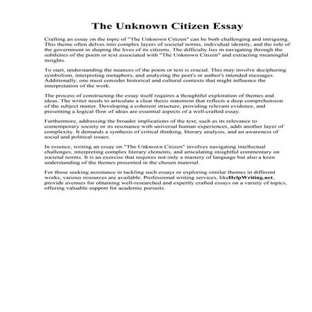The Unknown Citizen Essay | PDF