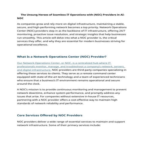 The Unsung Heroes of Seamless IT Operations with (NOC) Providers in AI ...