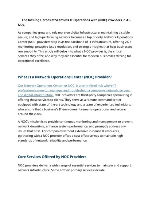 Outsourced Network Operations Center (NOC) Services Provider hex641.docx