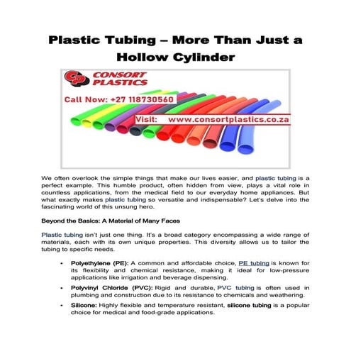The Unsung Hero Plastic Tubing - More Than Just a Hollow Cylinder.docx