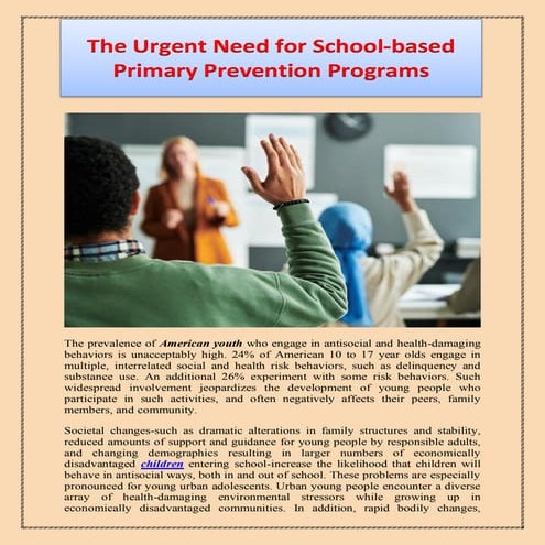 The Urgent Need For School Based Primary Prevention Programs Pdf