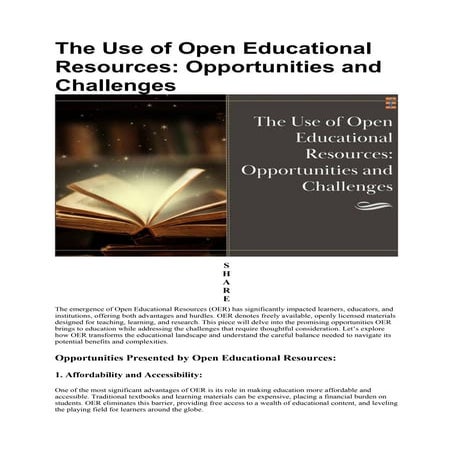 The Use of Open Educational Resources: Opportunities and Challenges ...