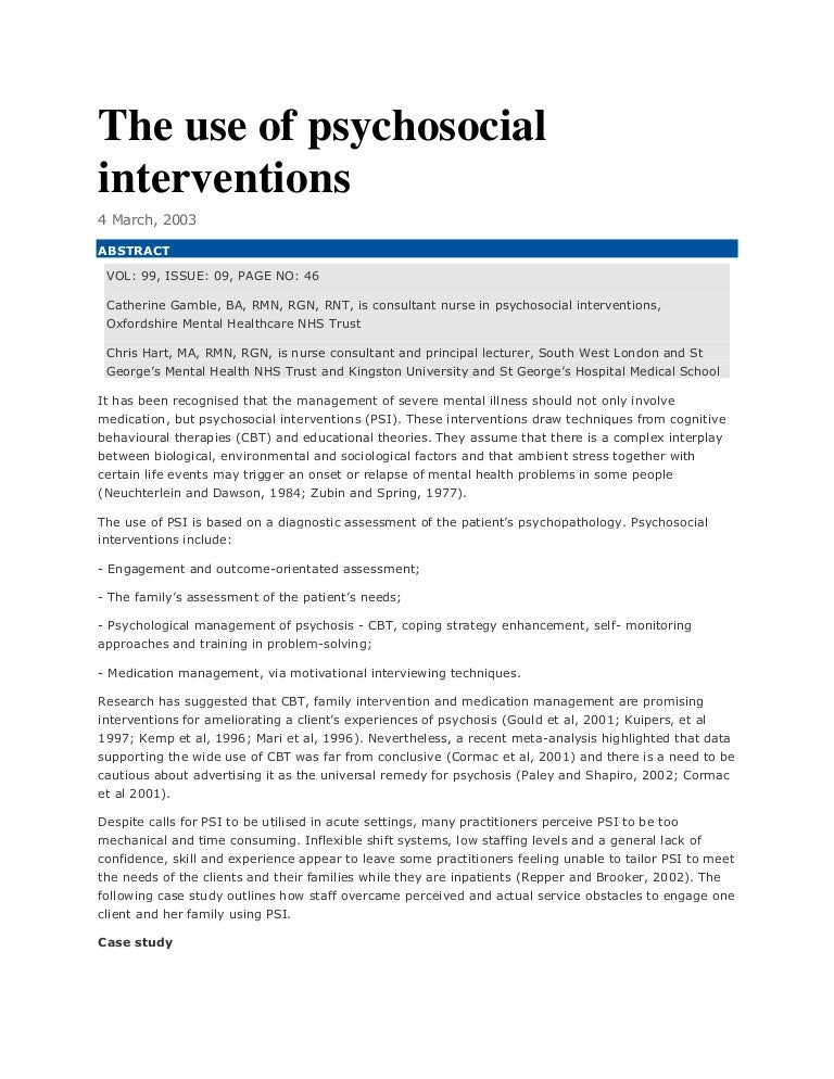 The Use Of Psychosocial Interventions the-use-of-psychosocial-interventions