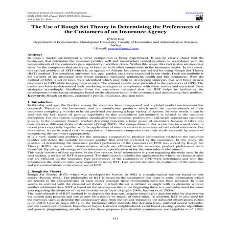 The use of rough set theory in determining the preferences of the customers of an insurance ...