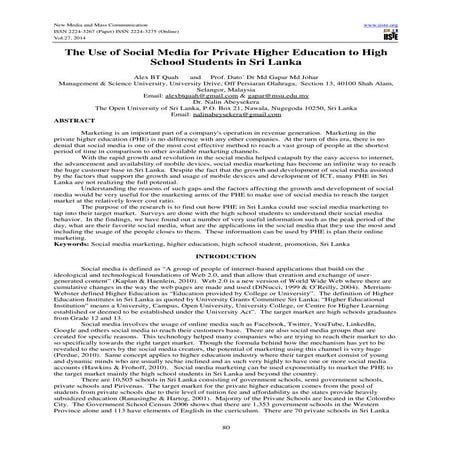 The use of social media for private higher education to high | PDF
