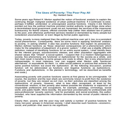 The uses of poverty the poor pay all | DOCX