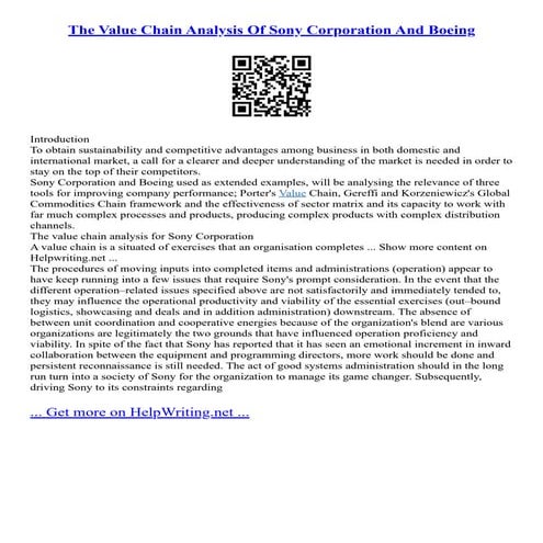 The Value Chain Analysis Of Sony Corporation And Boeing | PDF