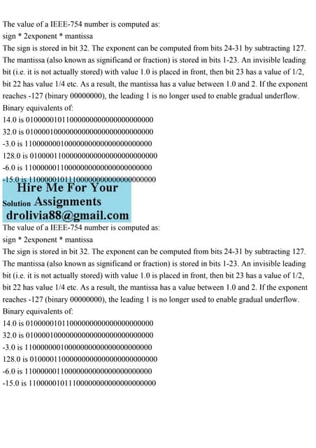 Using the IEEE 754 floating point format, write down the bit pattern .pdf | Computing ...