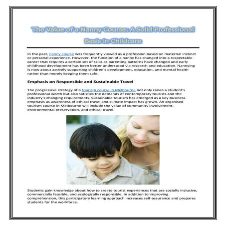 The Value of a Nanny Course A Solid Professional Basis in Childcare | PDF