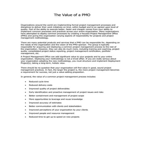 The Value of A PMO | DOC
