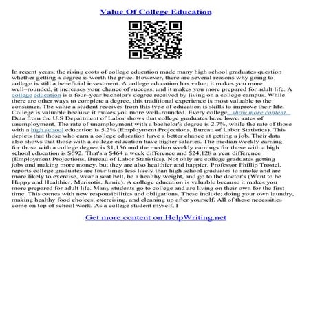 The Value Of College Education Essay | PDF