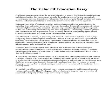The Value Of Education Essay. Dallas Baptist University | PDF | Education
