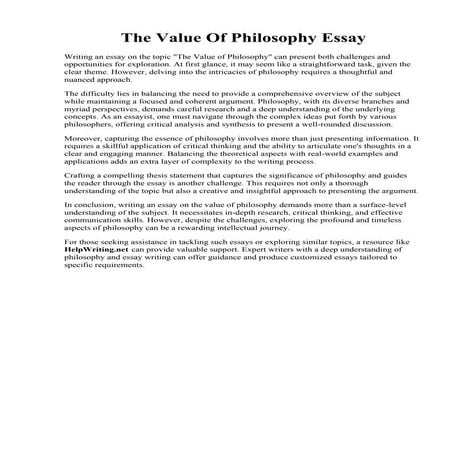 The Value Of Philosophy Essay. Life Philosophy Essay | PDF