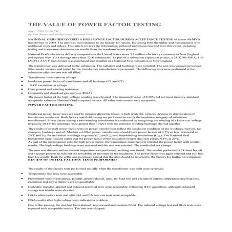 The Value Of Power Factor Testing Docx