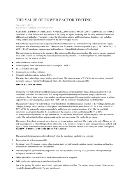 The Value Of Power Factor Testing Docx