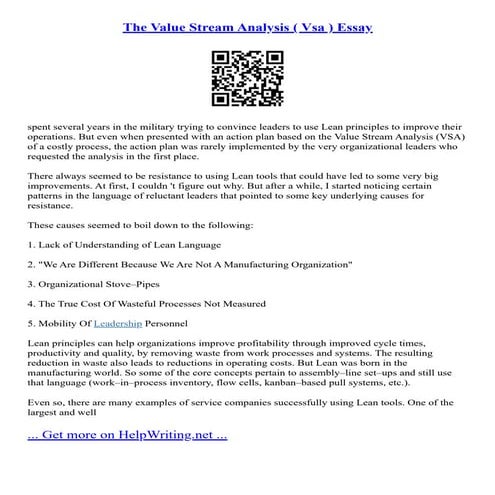 The Value Stream Analysis ( Vsa ) Essay | PDF