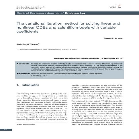 The Variational Iteration Method For Solving Linea Pdf