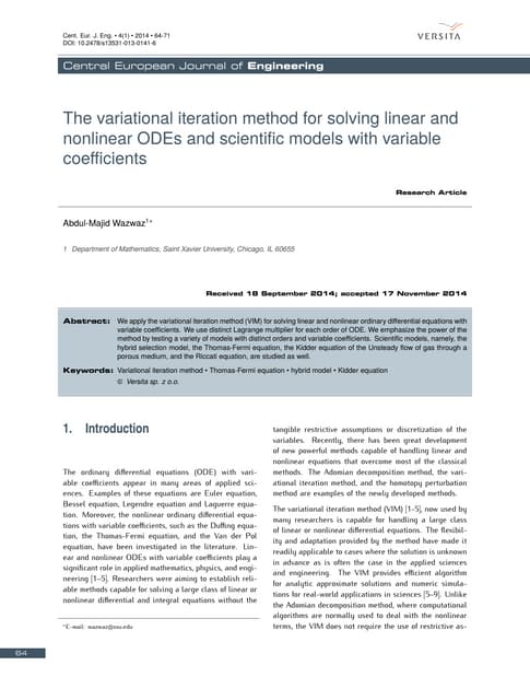 The Variational Iteration Method For Solving Linea Pdf Free Download