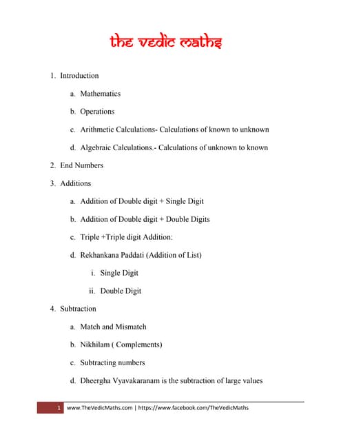 Vedic Mathematics 16 sutras with example problems | PPTX