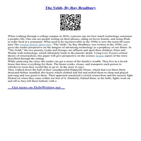 The Veldt, By Ray Bradbury | PDF | Social Networking | Internet