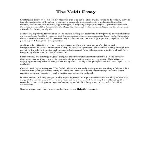 The Veldt Essay. Mitchell Technical College | PDF