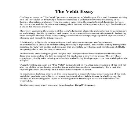 The Veldt Essay. THE VELDT BY RAY BRADBURY SHORT STORY PRESENTATION amp ...