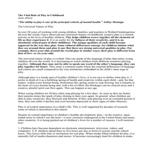 The Vital Role Of Play In Childhood | DOCX