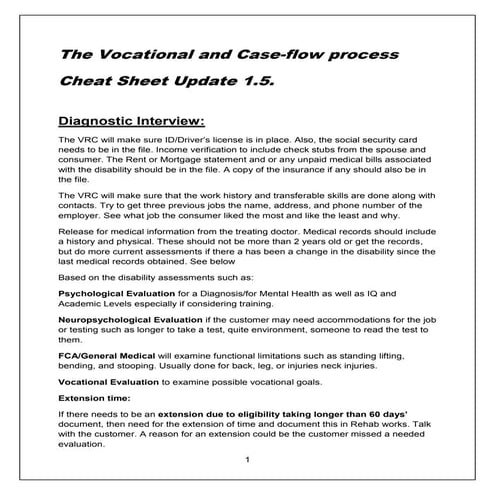 The vocational and case flow process cheat sheet 1.5 | PDF