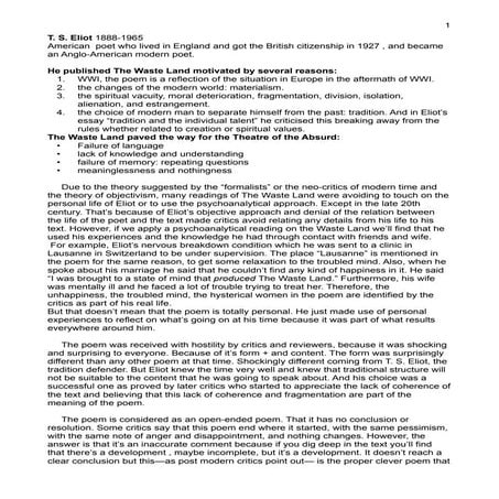 Notes: The Waste Land (part one&two) | PDF