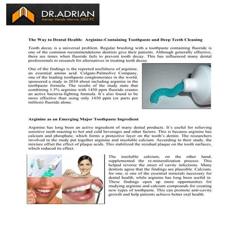The Way to Dental Health: Arginine-Containing Toothpaste and Deep Teeth Cleaning | PDF