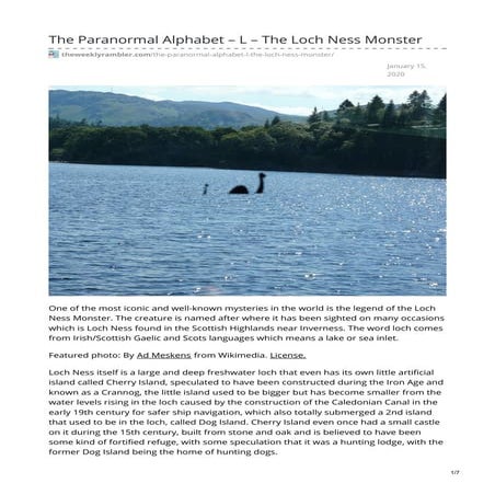 The Paranormal Alphabet L The Loch Ness Monster | PDF