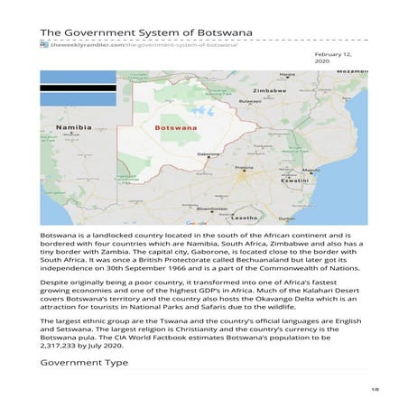The Government System of Botswana | PDF