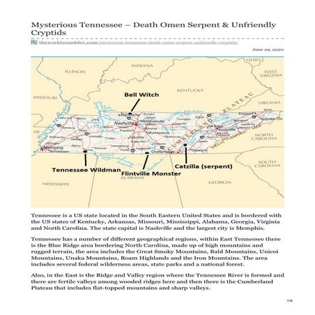 Mysterious Tennessee, Death Omen Serpent and Unfriendly Cryptids | PDF