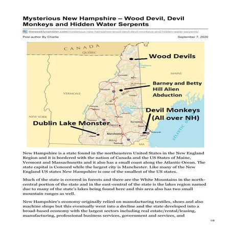 Mysterious New Hampshire, Wood Devil, Devil Monkeys and Hidden Water ...