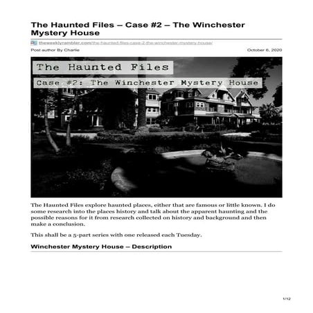 The Haunted Files Case 2, The Winchester Mystery House | PDF