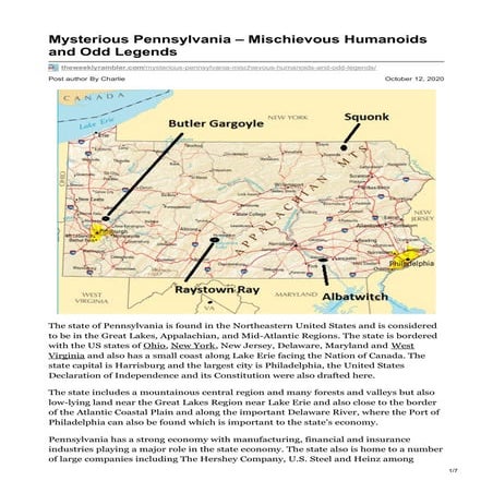 Mysterious Pennsylvania, Mischievous Humanoids and Odd Legends | PDF