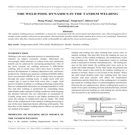 The weld pool dynamics in the tandem welding | PDF