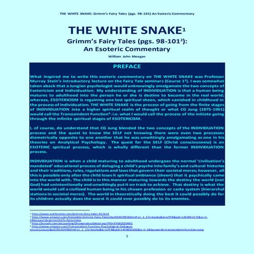 THE WHITE SNAKE: Grimm’s Fairy Tales - An Esoteric Commentary | PDF