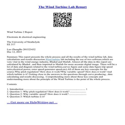 The Wind Turbine Lab Report | PDF