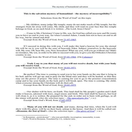 The Word of God about the mystery of humankind salvation - the mystery ...