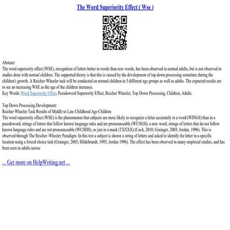 The Word Superiority Effect ( Wse ) | PPT