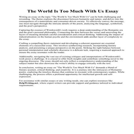 The World Is Too Much With Us Essay | PDF