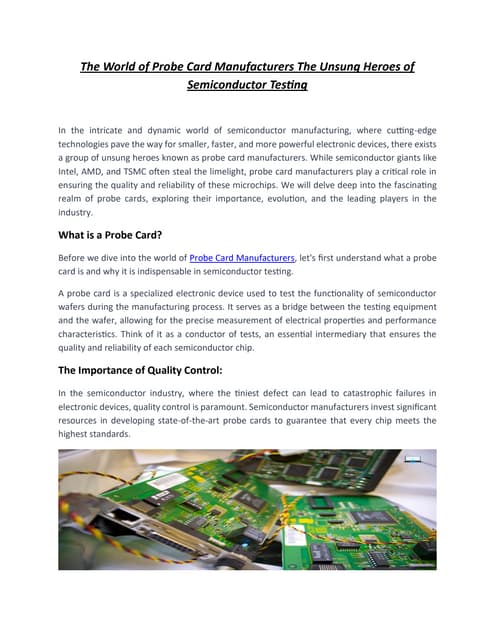 Probe Card Manufacturers Innovations Driving Semiconductor Testing ...