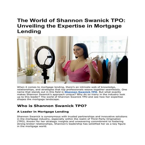 The World of Shannon Swanick TPO_ Unveiling the Expertise in Mortgage ...